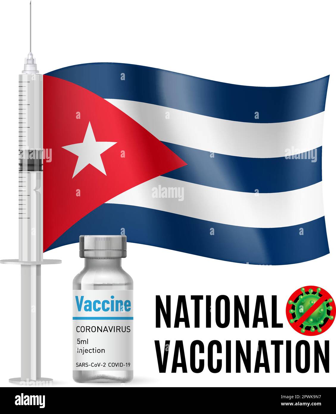 Flag of Cuba with Vaccine Immunization Syringe and the Vial of ...
