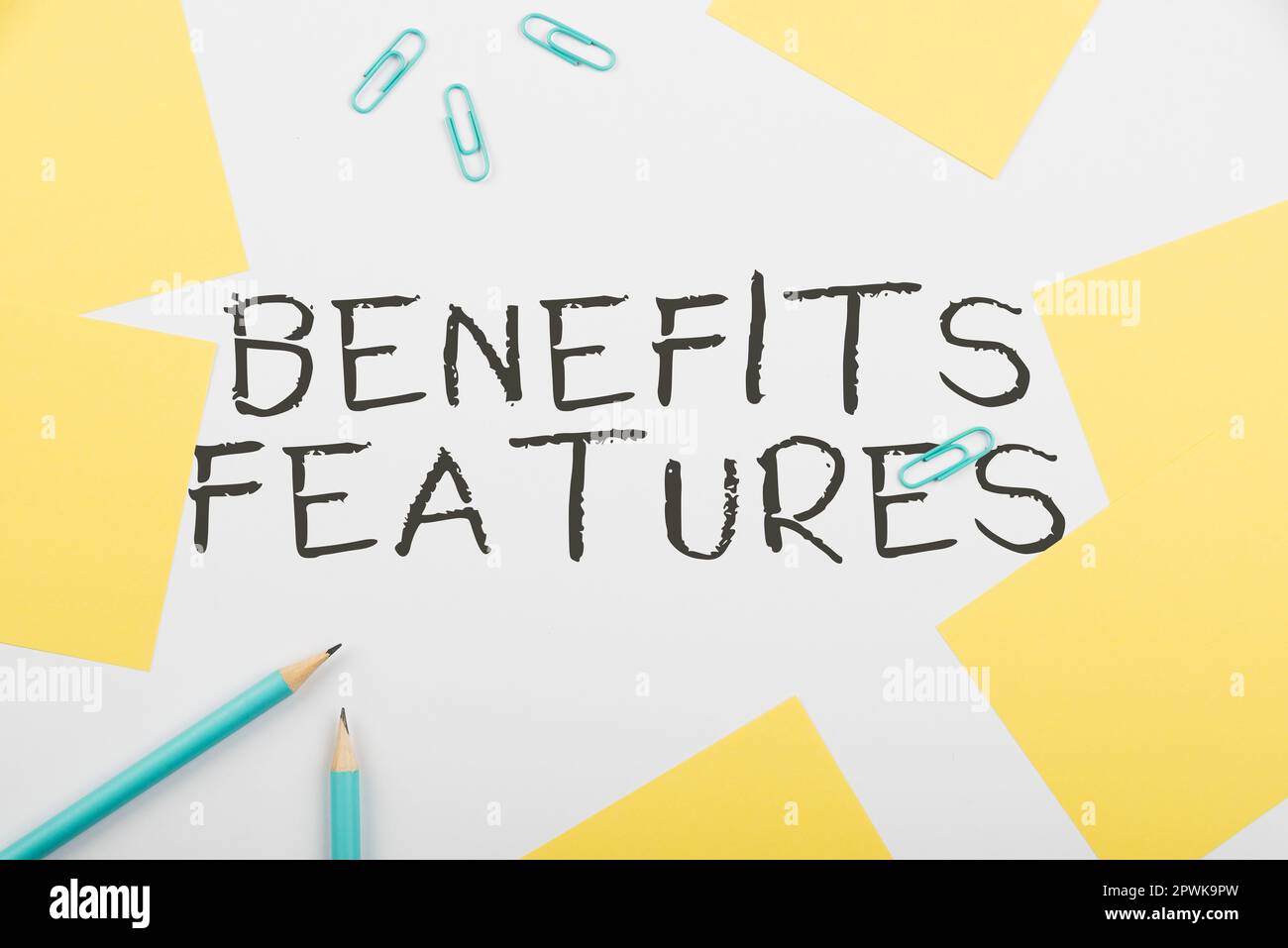 Text showing inspiration Benefits Features, Internet Concept Making a ...