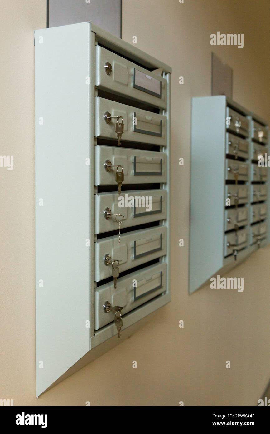 Steel Mailboxes in an apartment residential building. Mailboxes for ...
