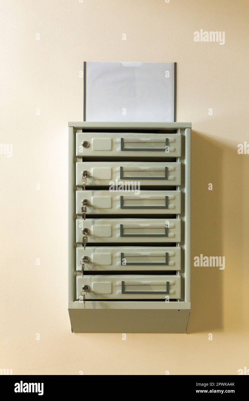 Steel Mailboxes in an apartment residential building. Mailboxes for ...