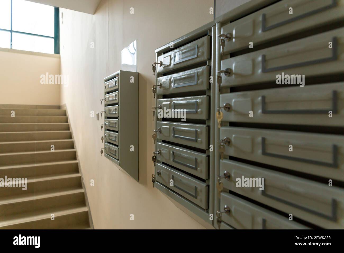 Steel Mailboxes in an apartment residential building. Mailboxes for ...