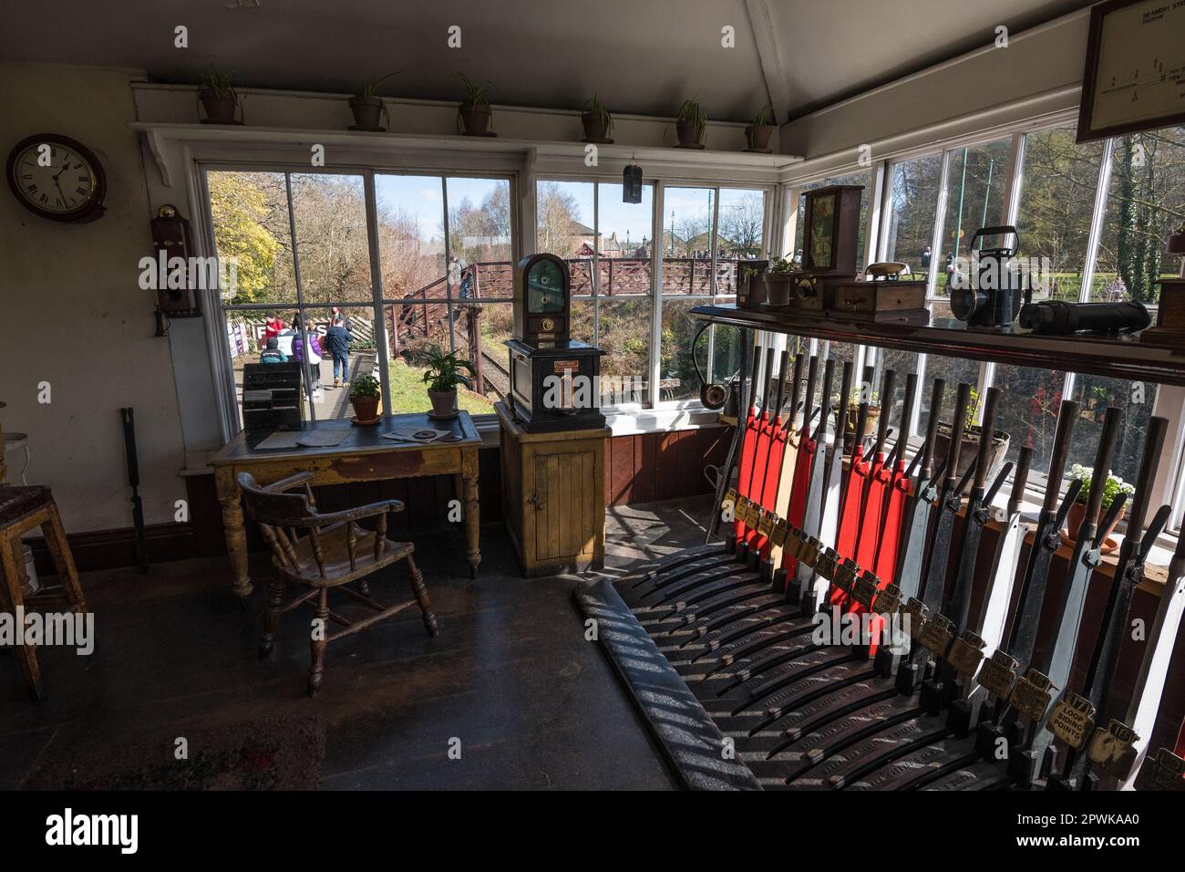 Interior of the old mechanical signal box at Beamish Museum Stock Photo ...