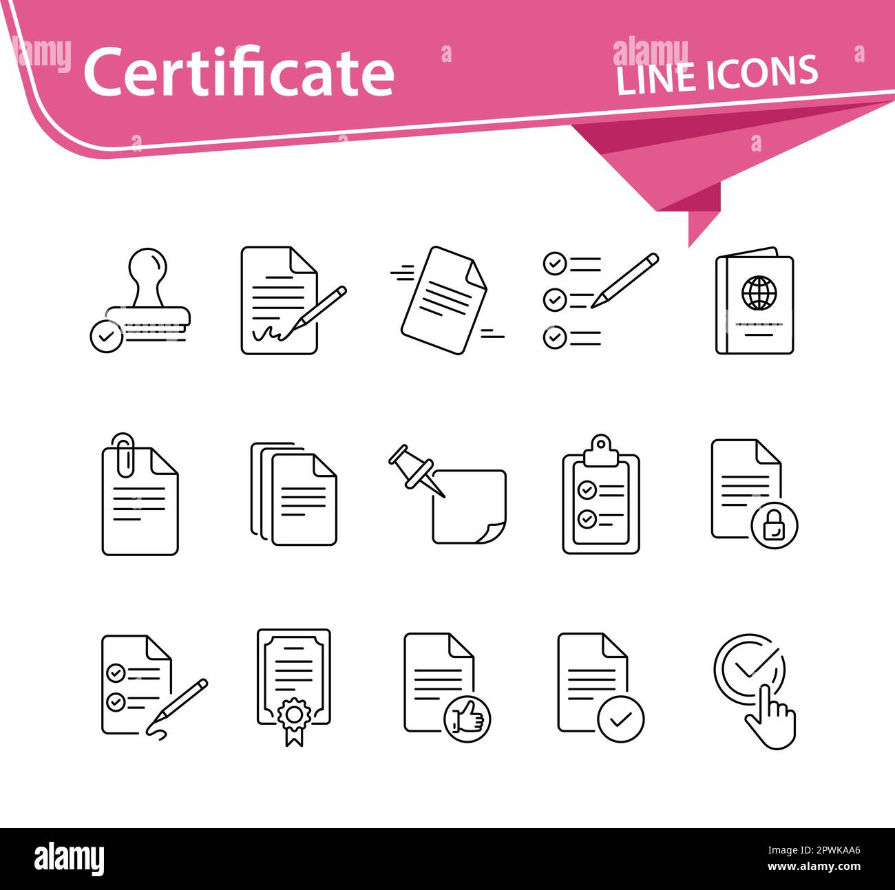 Certificate line icon set Stock Vector Image & Art - Alamy
