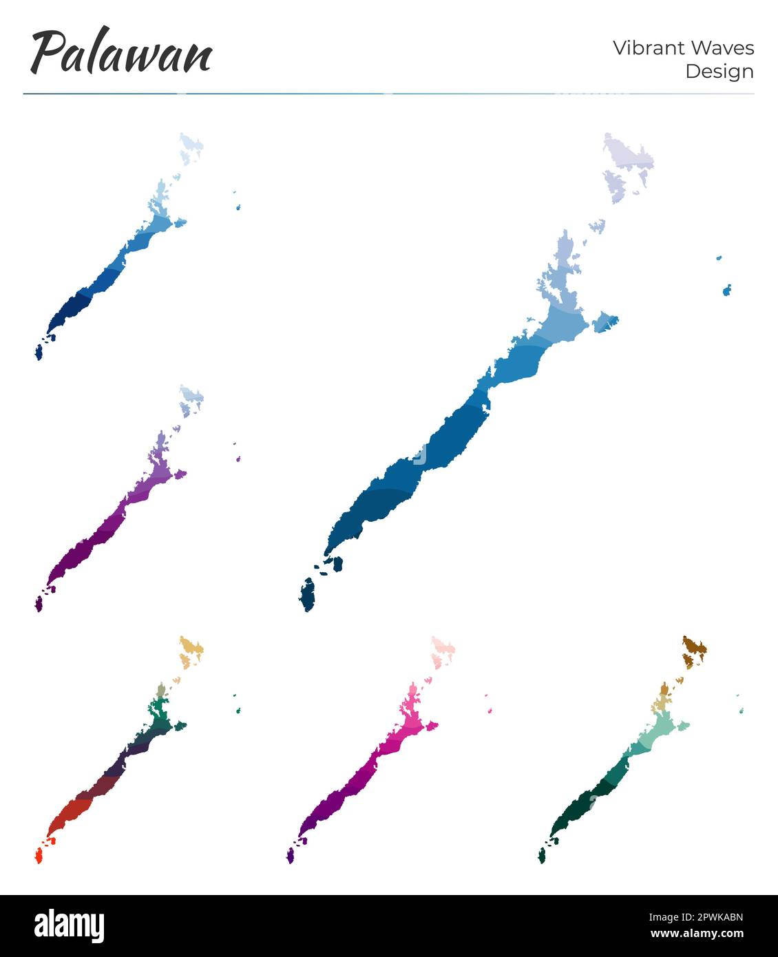 Set of vector maps of Palawan. Vibrant waves design. Bright map of ...