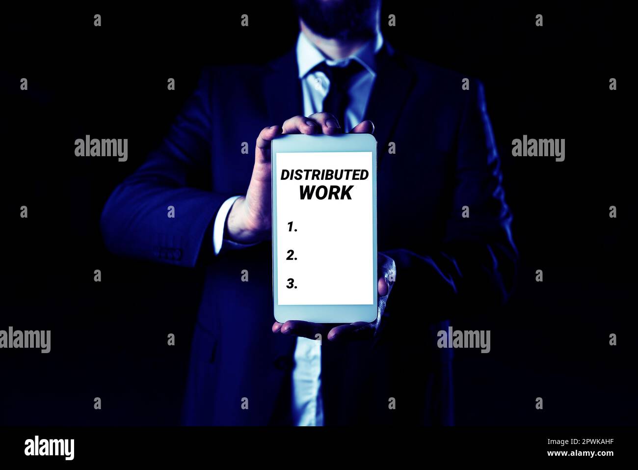 Sign displaying Distributed Work, Business showcase practiced by enterprises using network ...