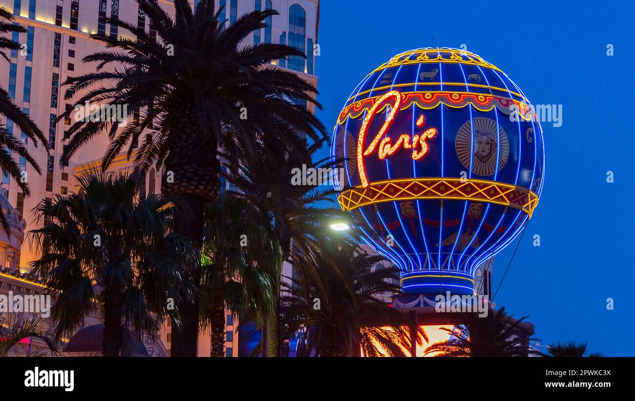 Las Vegas, Nevada - April 2017: Paris sign in Las Vegas. Scenic view of ...