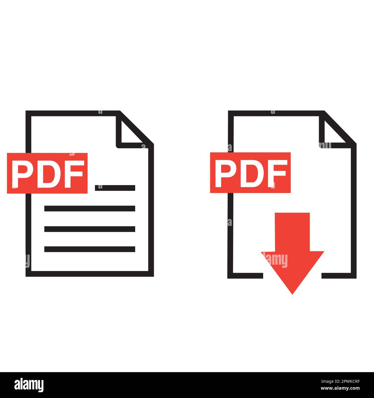 Pdf format document signs on a white background with copy space Stock ...