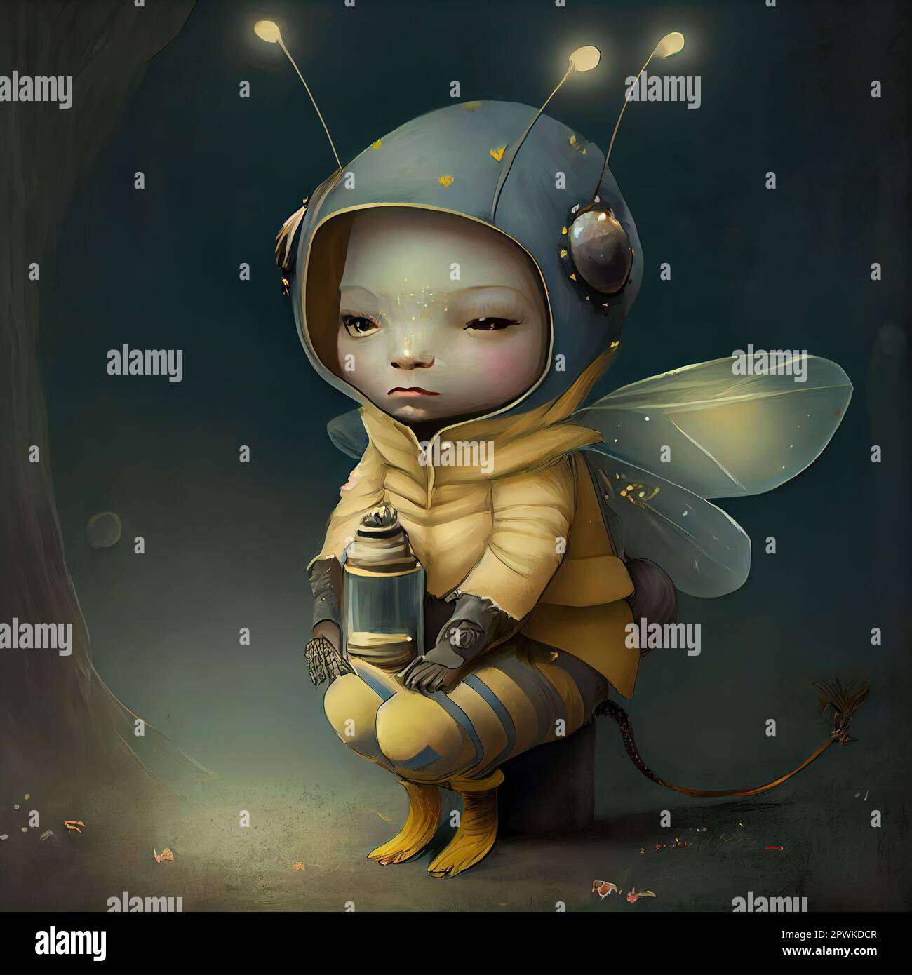 fantasy cute bee forest background glow illustration for children and ...