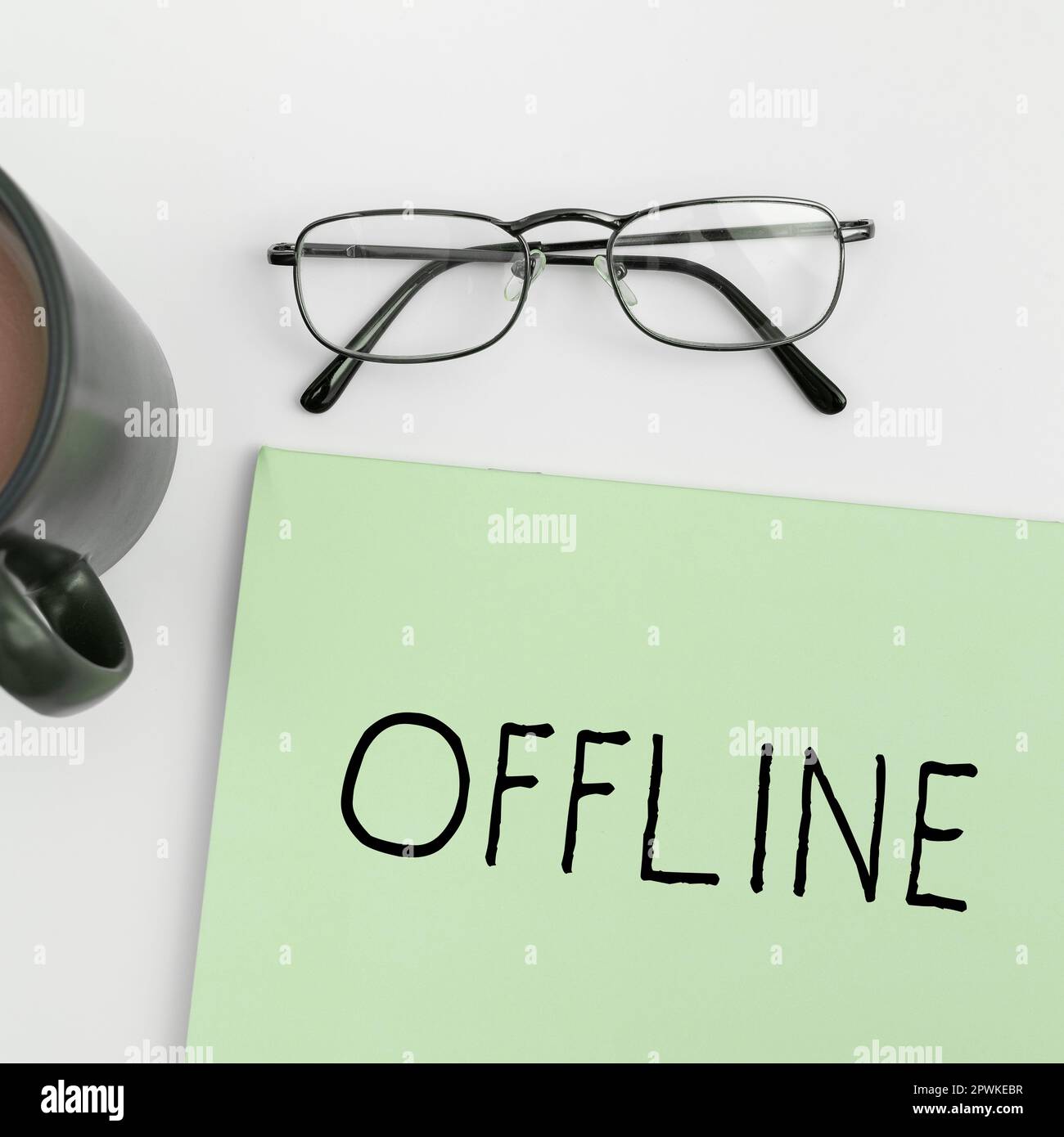 Text caption presenting Offline, Word Written on Not having directly ...