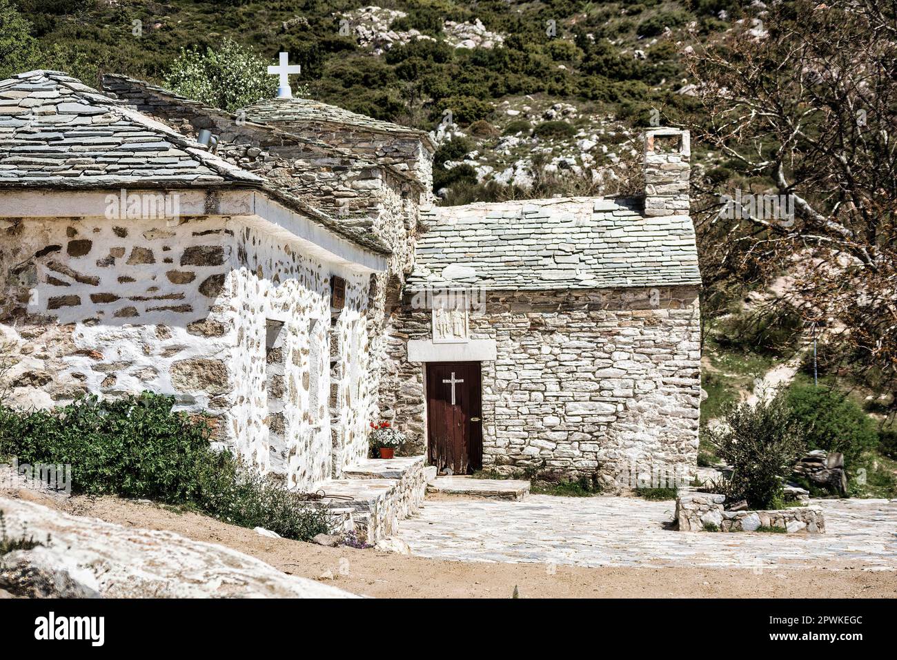 Orthodox monastery Saints Asomatos in Penteli, a mountain to the north ...