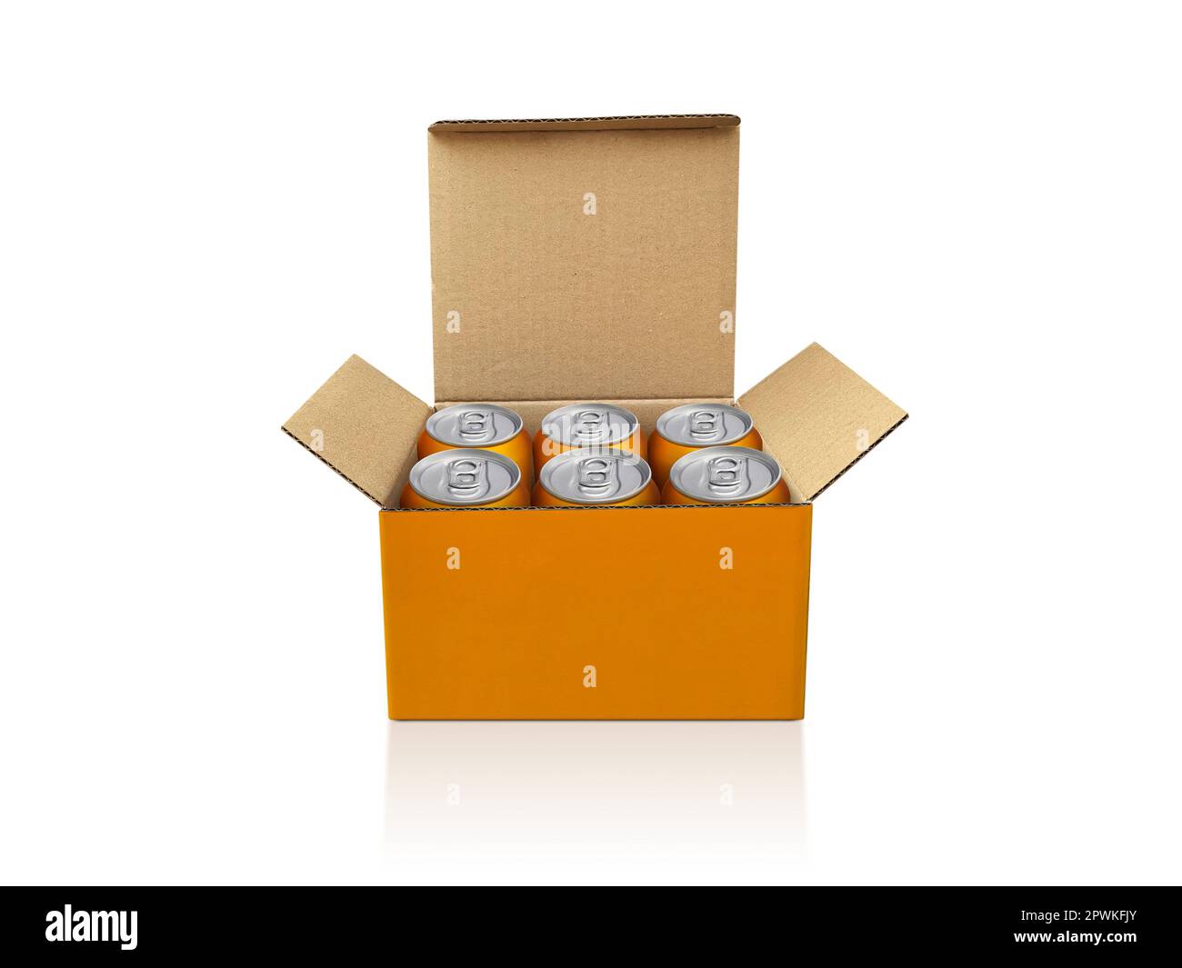 Box with cans isolated on white background Stock Photo - Alamy