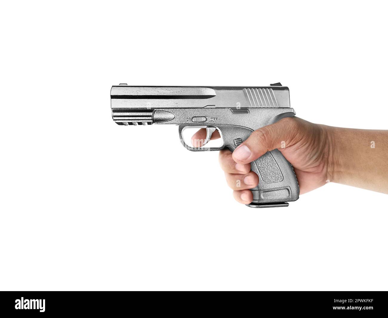A man with gun silver metal isolated on white background Stock Photo ...