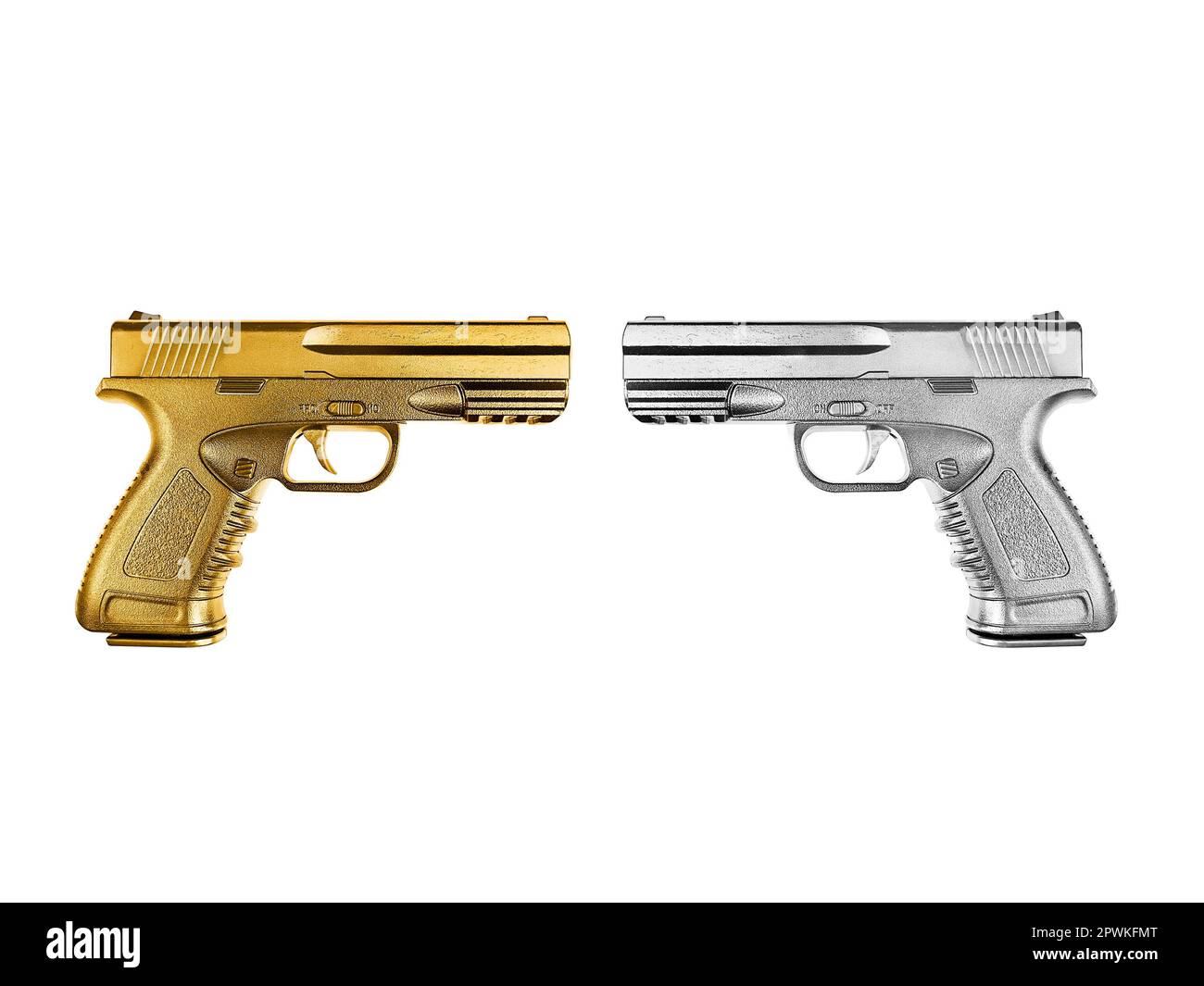 gun silver metal and gun gold metal isolated on white background2 Stock ...