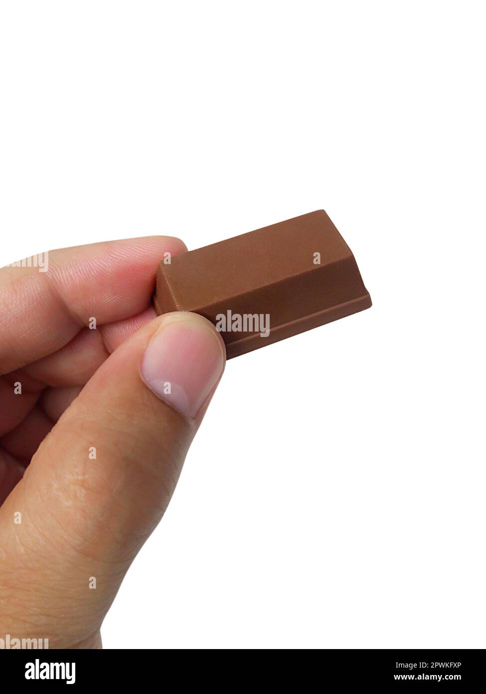 man hand holding. Chocolate isolated on white background Stock Photo ...