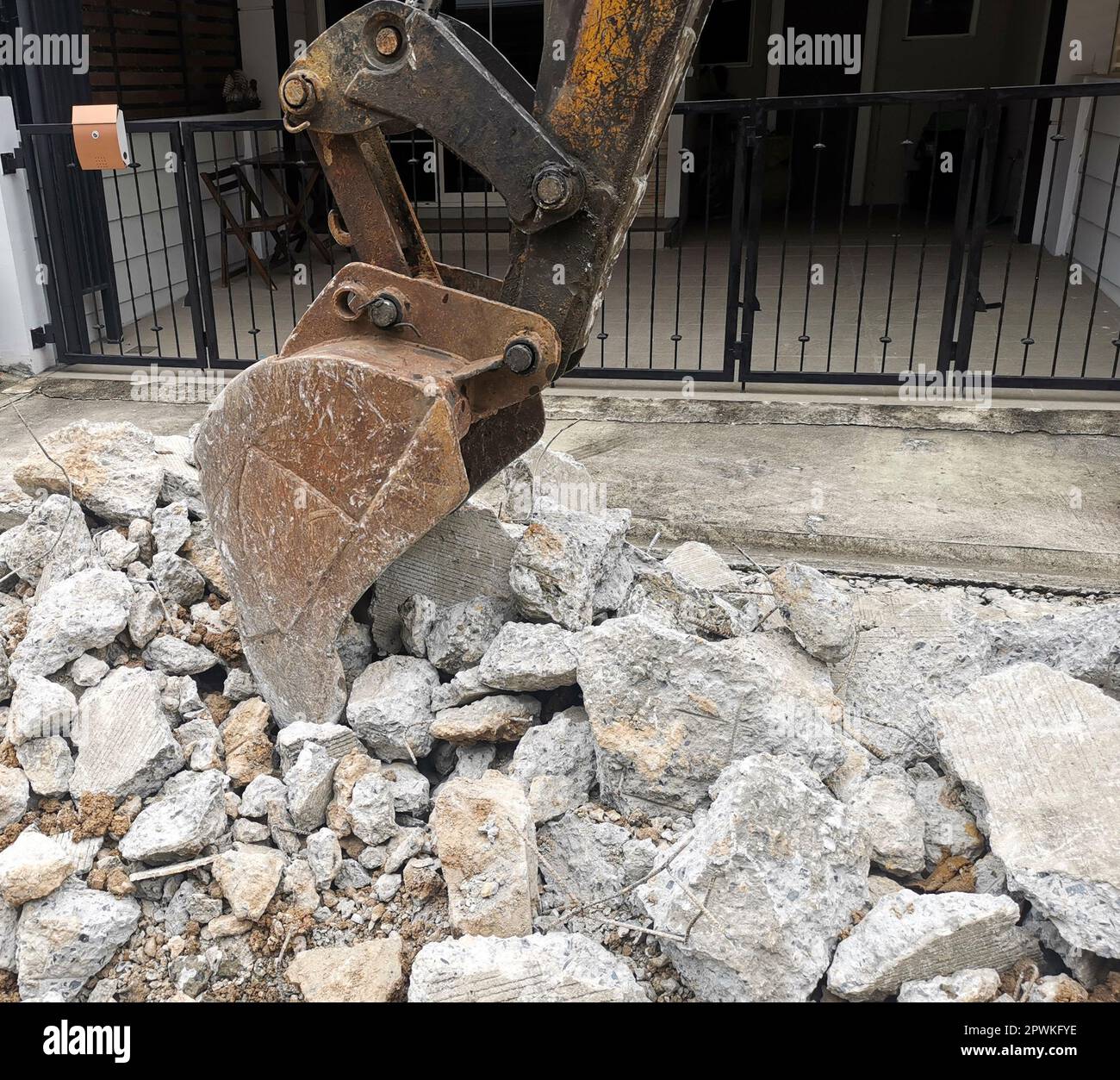 Backhoe Loader Digger at Road Works Construction Stock Photo - Alamy