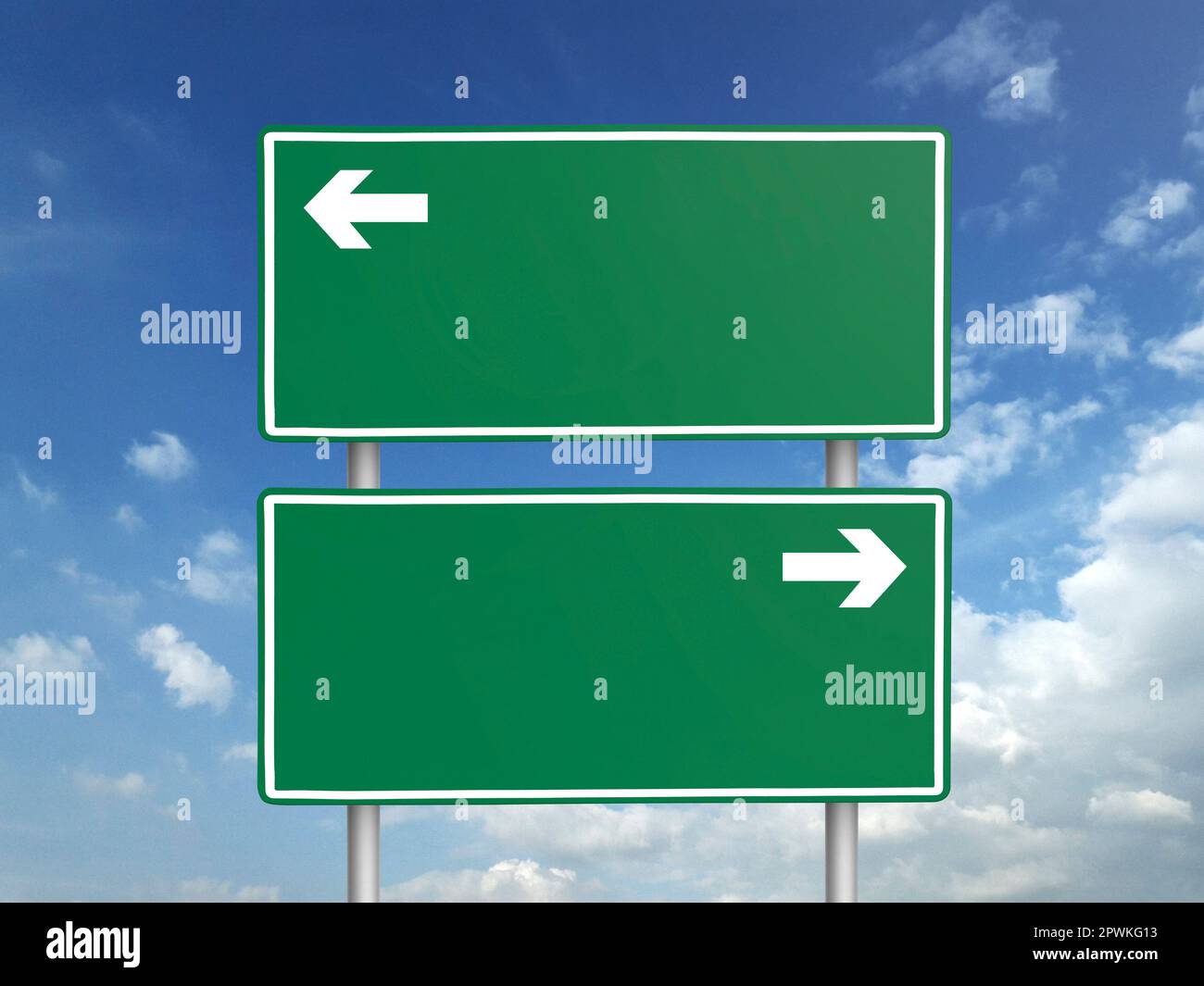 Empty road sign against a background of blue sky with clouds Stock ...