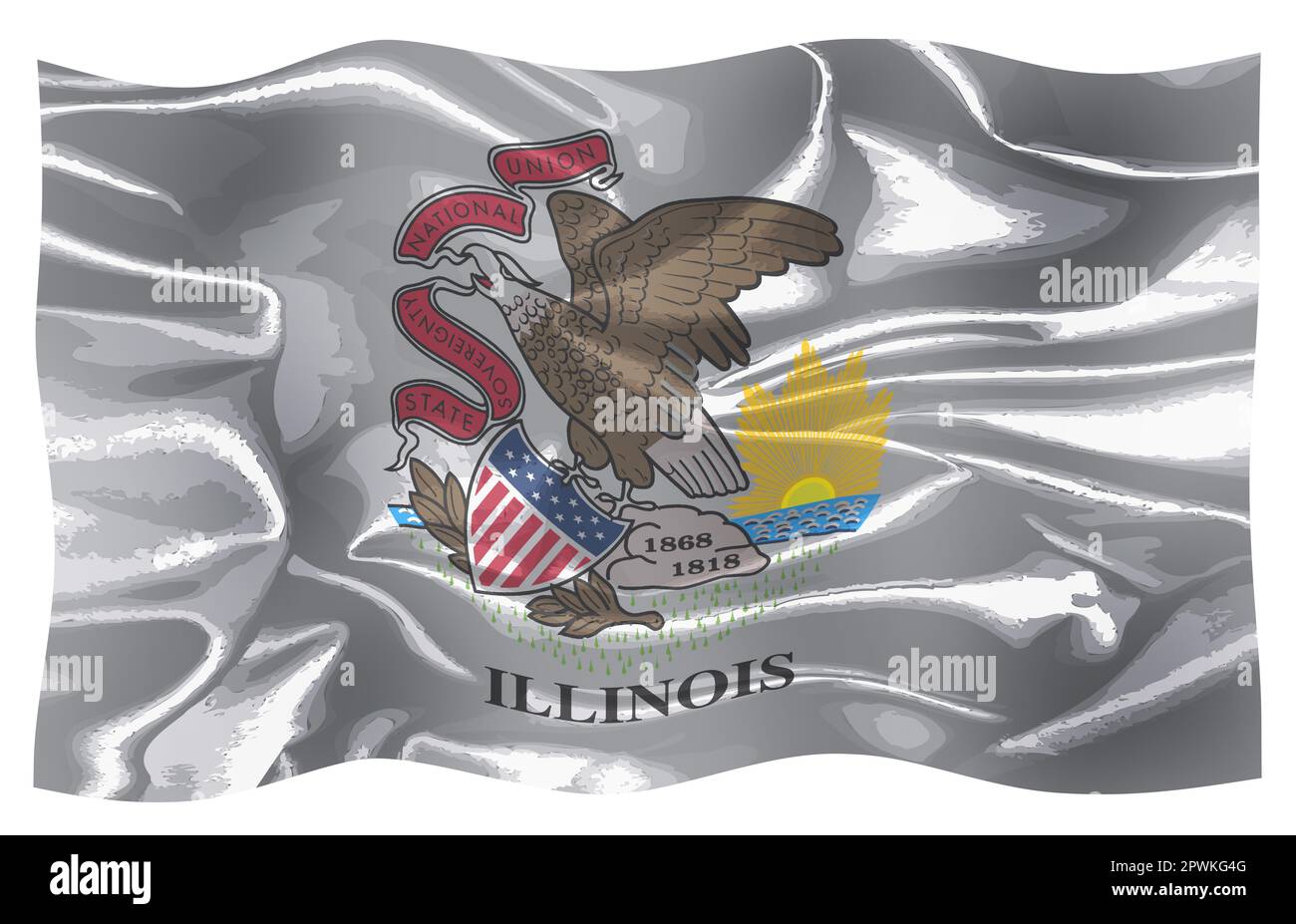 Illinois state flag fluttering over the white background Stock Photo ...