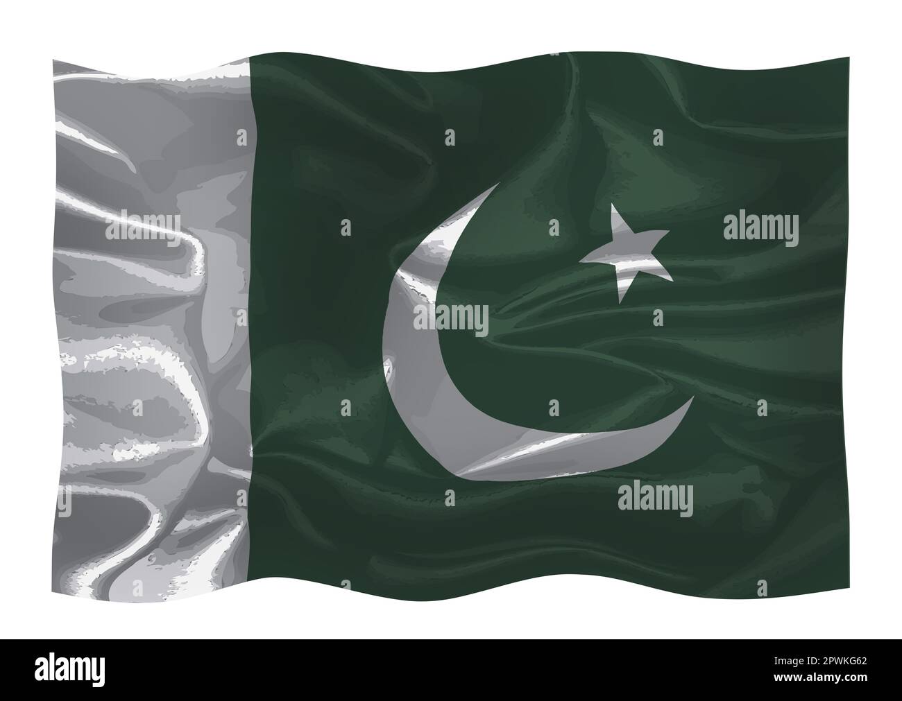 The flag of Pakistan with silk effect fluttering on a white background ...