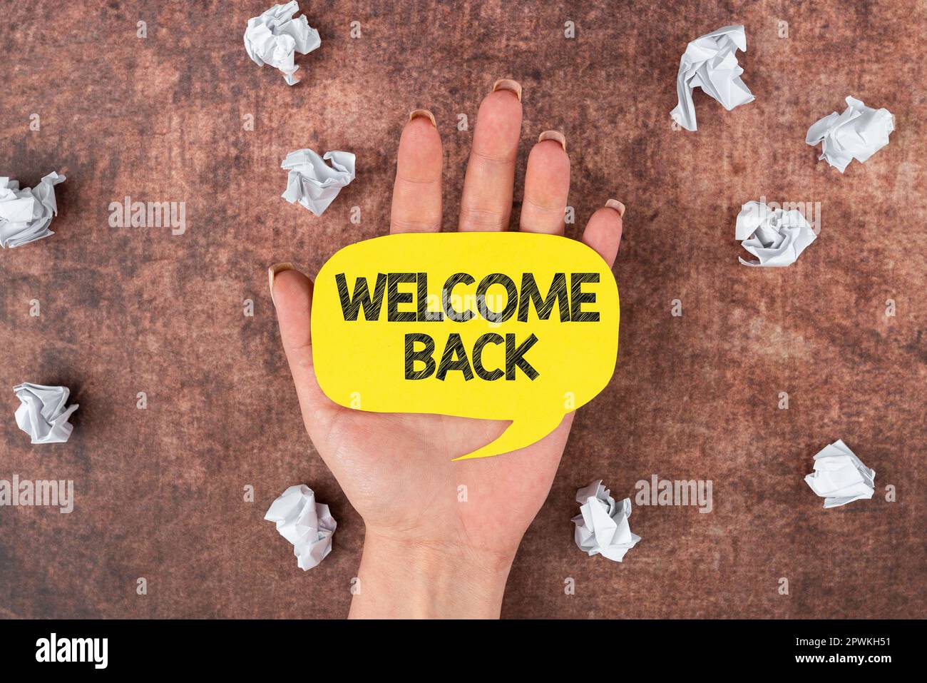 Text caption presenting Welcome Back, Word for Warm Greetings Arrived ...