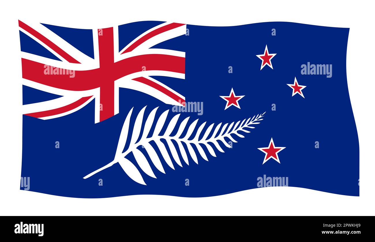The flag of the country of New Zealand with the emblem of the silver ...