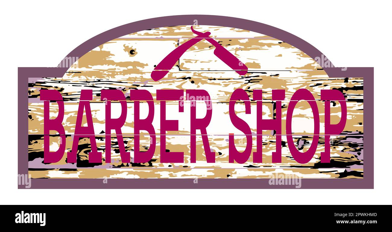 Barber Shop worn stylish wooden store sign over a white background ...
