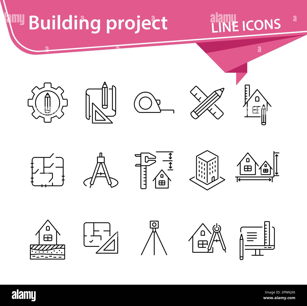 Building project line icon set Stock Vector Image & Art - Alamy