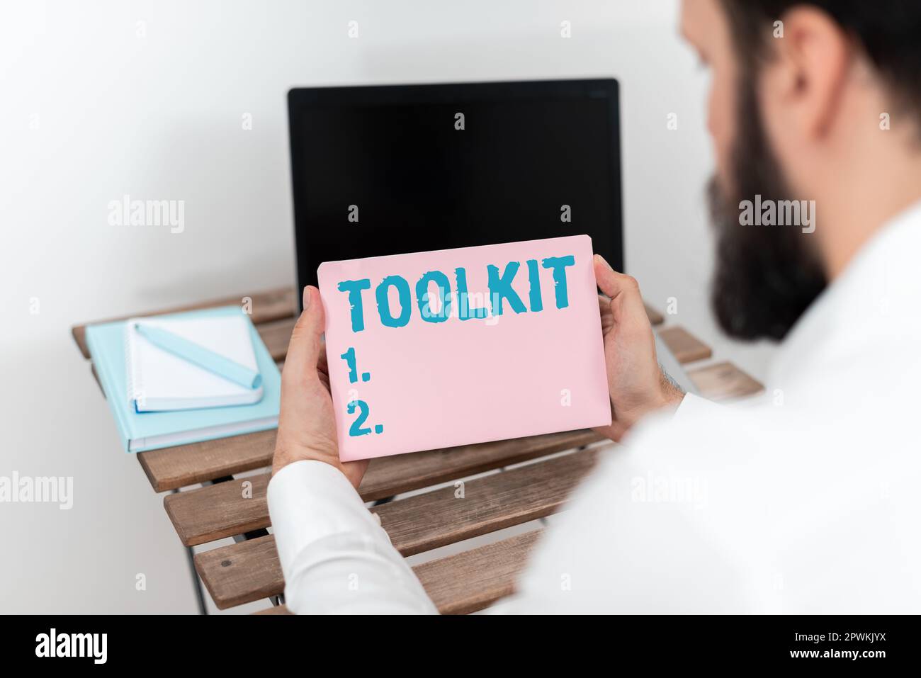 Writing displaying text Toolkit, Business showcase set of tools kept in ...