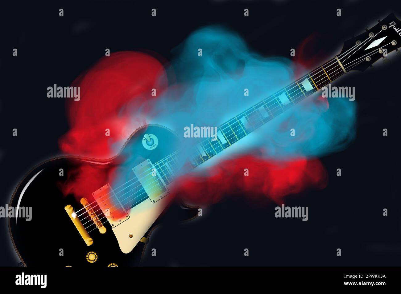 Typical lectric guitar with smoke FX overlay Stock Photo - Alamy