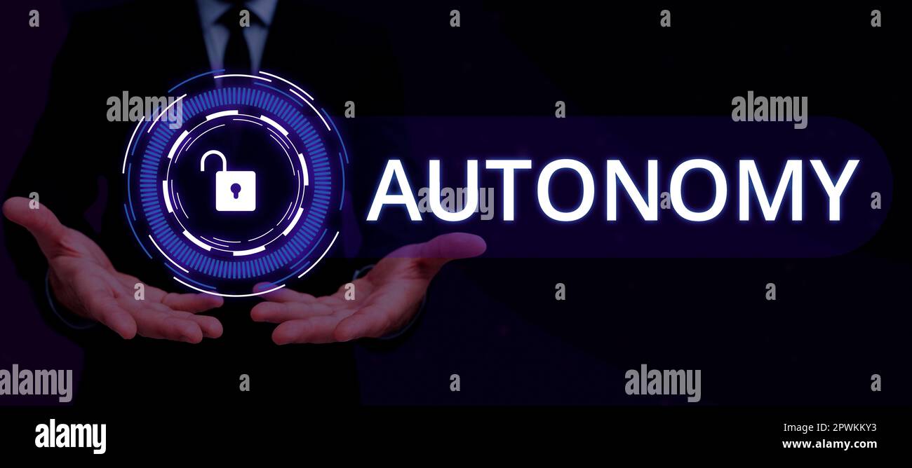 Text caption presenting Autonomy, Word Written on vehicle that can ...