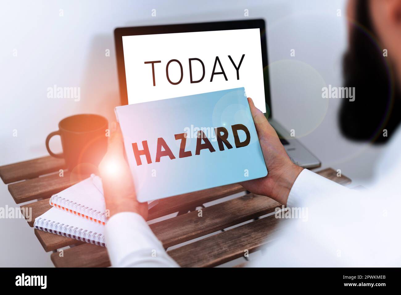 Text caption presenting Hazard, Conceptual photo account or statement ...