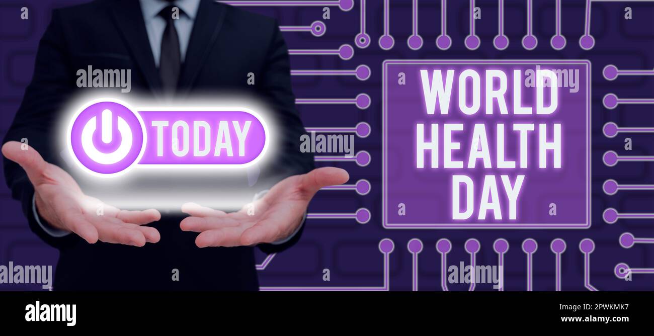 Hand writing sign World Health Day, Word Written on Global health ...