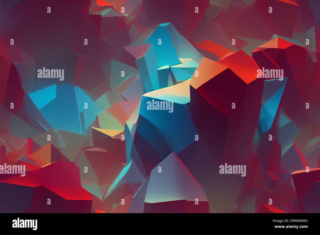 3d illustration of red and blue abstract geometric background Stock ...