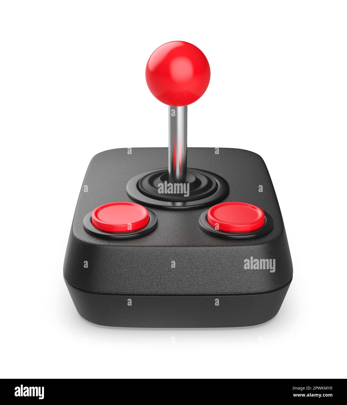 Front view of retro joystick with two red buttons Stock Photo - Alamy