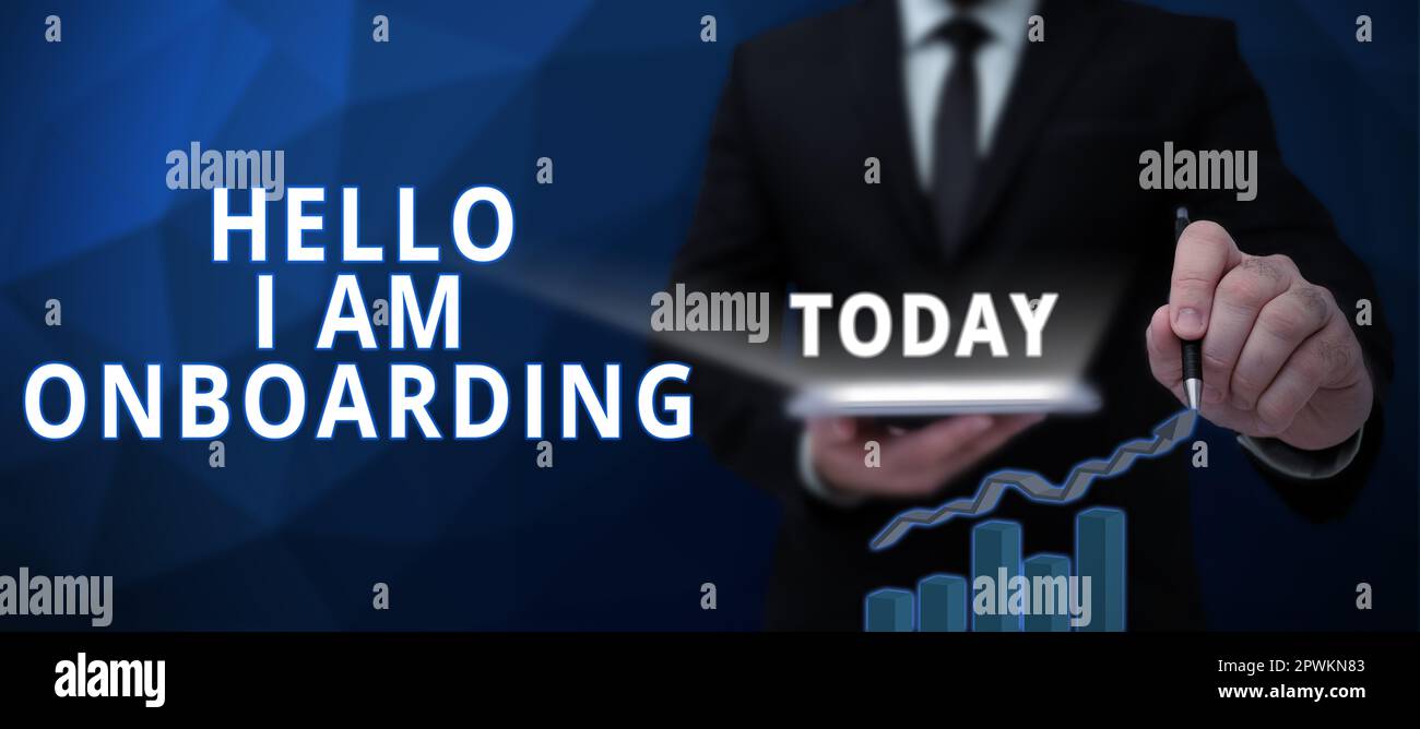 Handwriting text Hello I Am Onboarding, Business overview Action Process of integrating a new ...