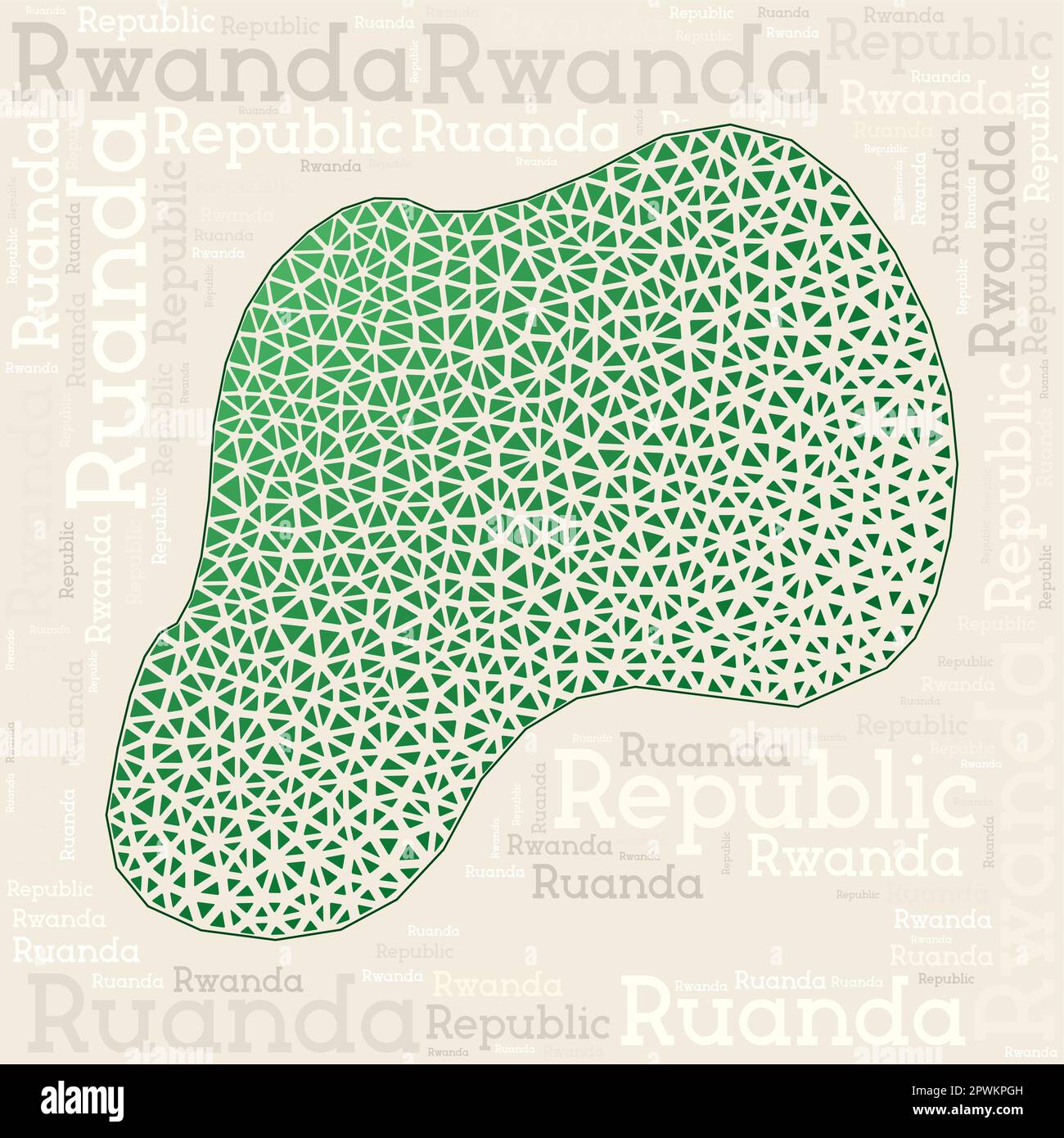 Rwanda map design. Country names in different languages and map shape ...