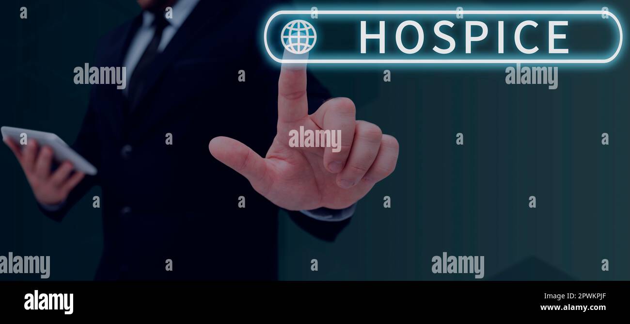 Sign displaying Hospice, Business showcase focuses on the palliation of ...