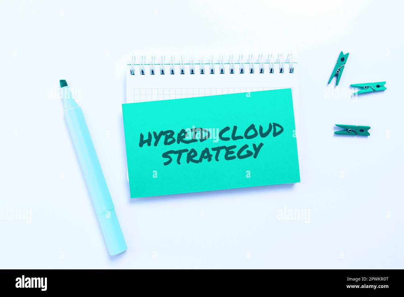 Handwriting text Hybrid Cloud Strategy, Business approach Cloud computing setting that uses a ...