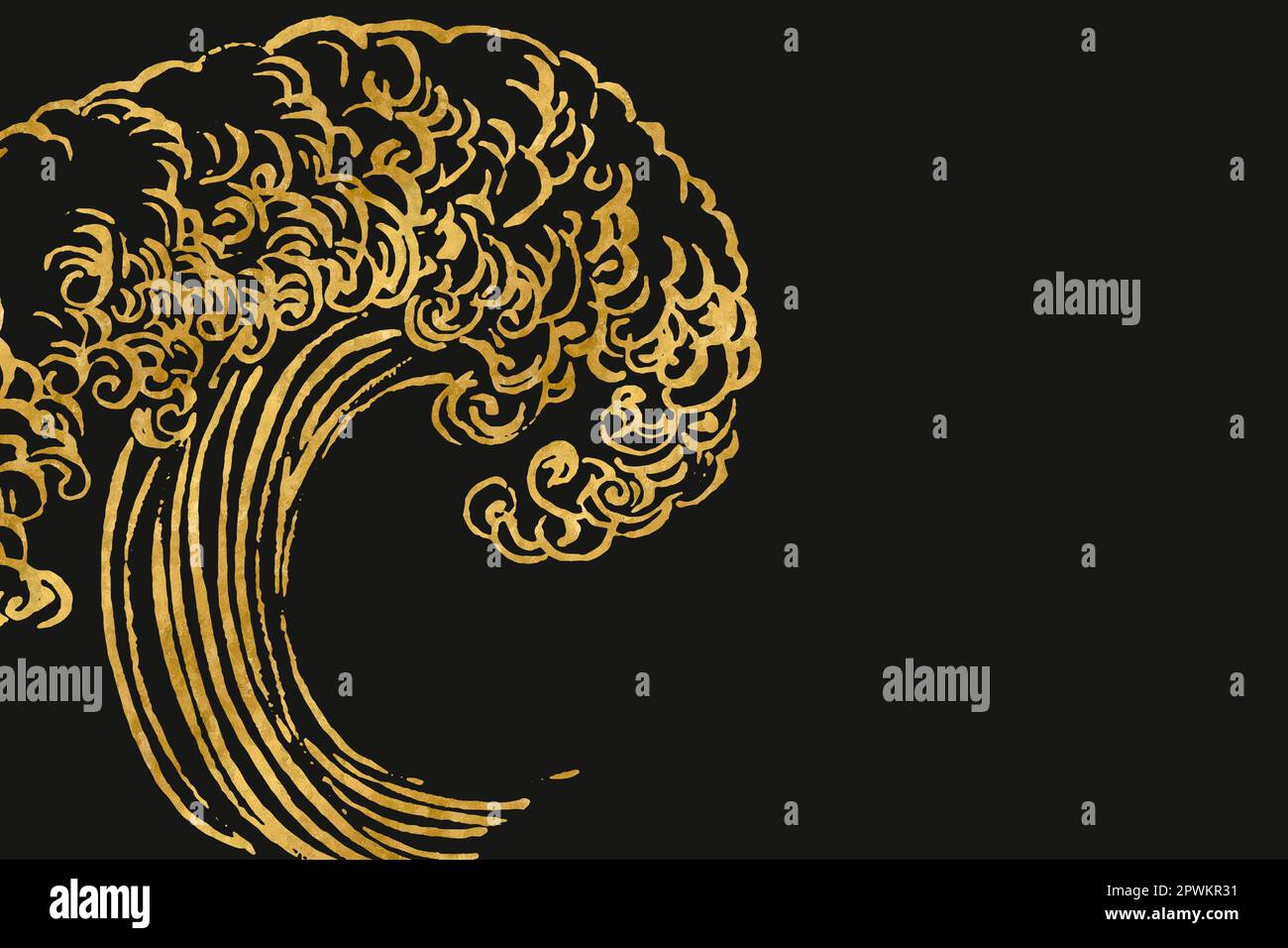 Abstract illustration of traditional Japanese wave in gold on a black ...