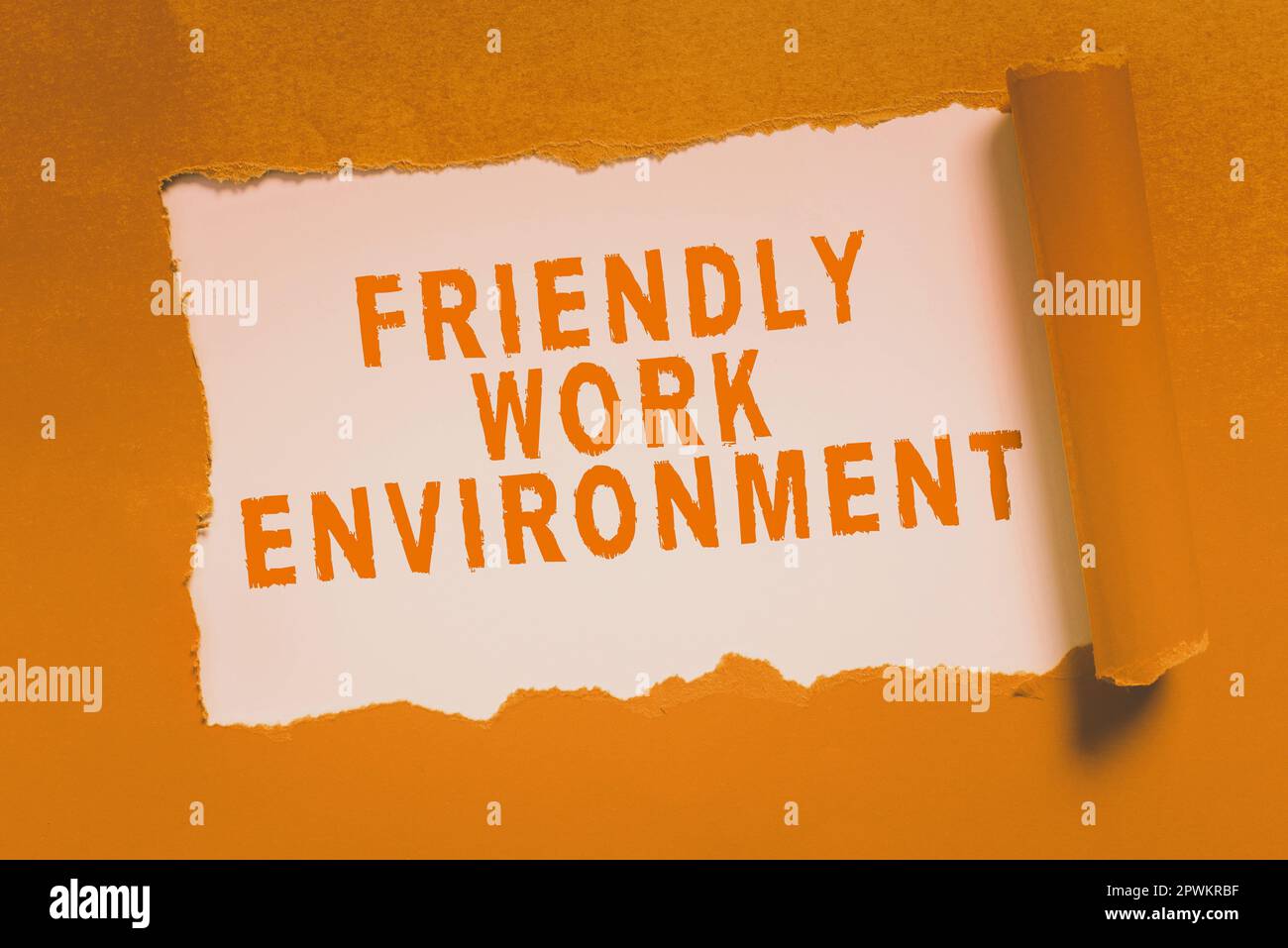 Sign displaying Friendly Work Environment, Word Written on future city ...