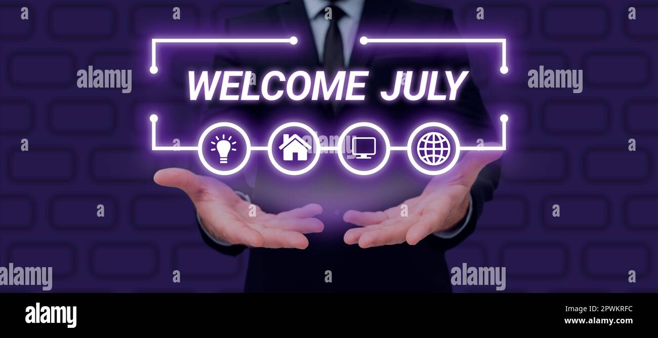 Text caption presenting Welcome July, Word Written on Calendar Seventh ...