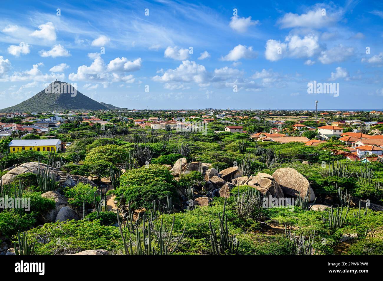 A panoramic view of the Caribbean island of Aruba from the Casibari ...