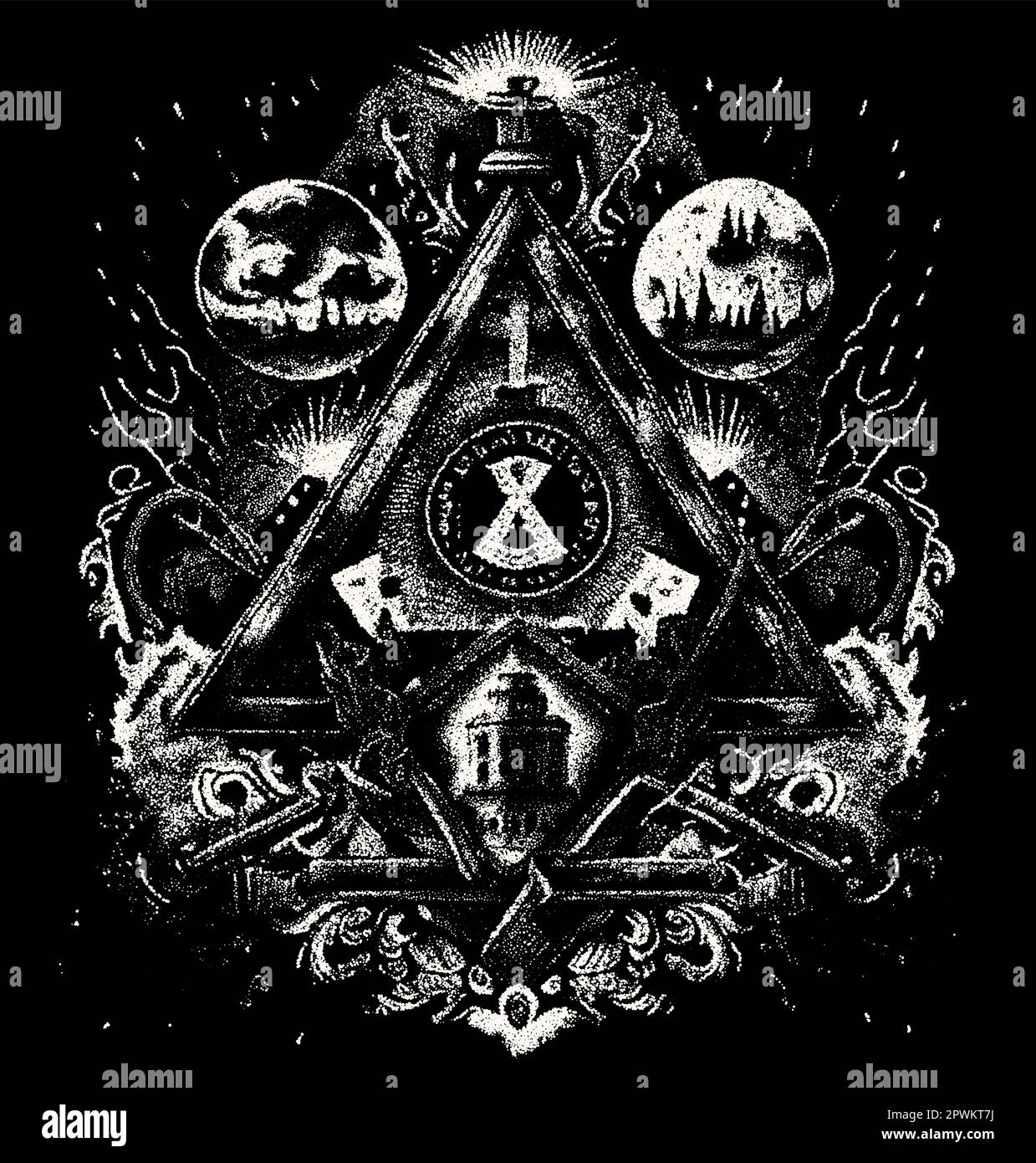 Occult symbols composition in dotwork style. Abstract mystic elements ...