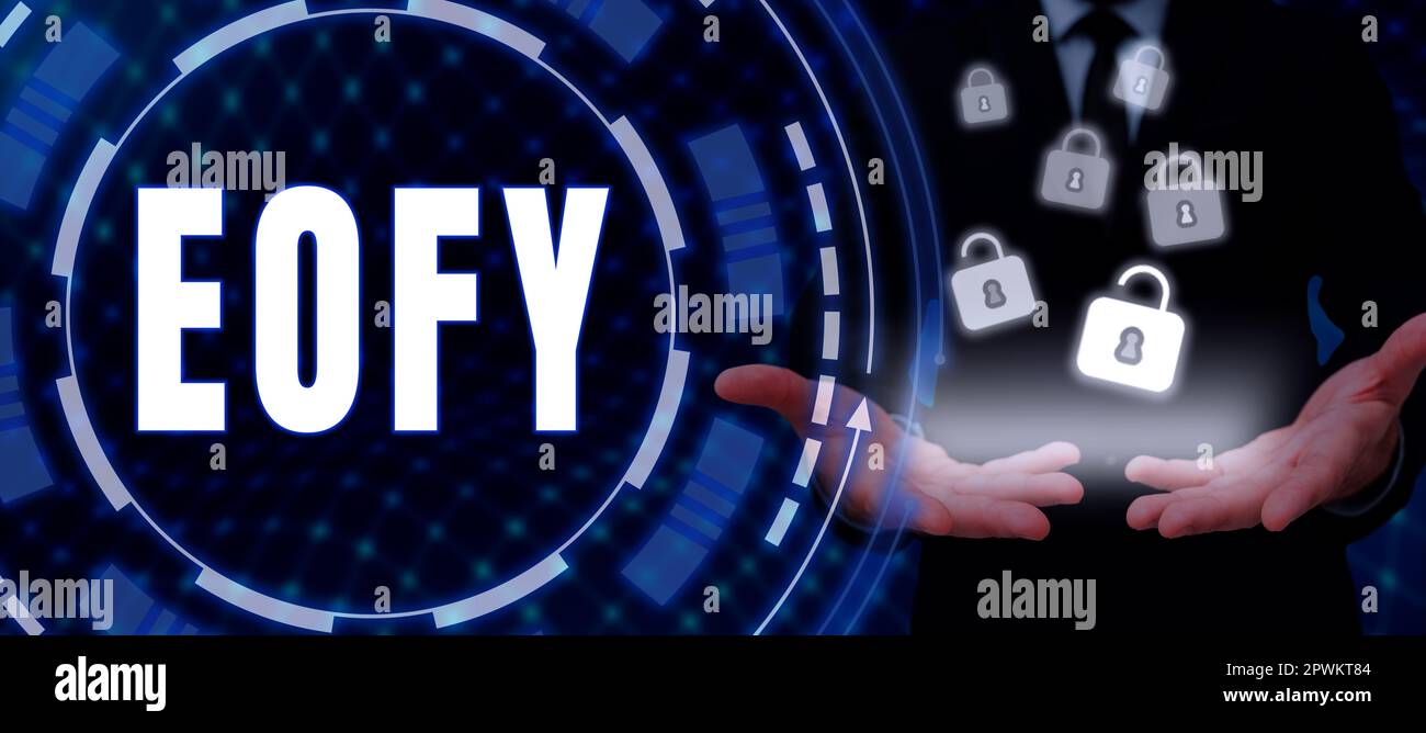 Writing displaying text Eofy, Business showcase a mega sale held on an ...