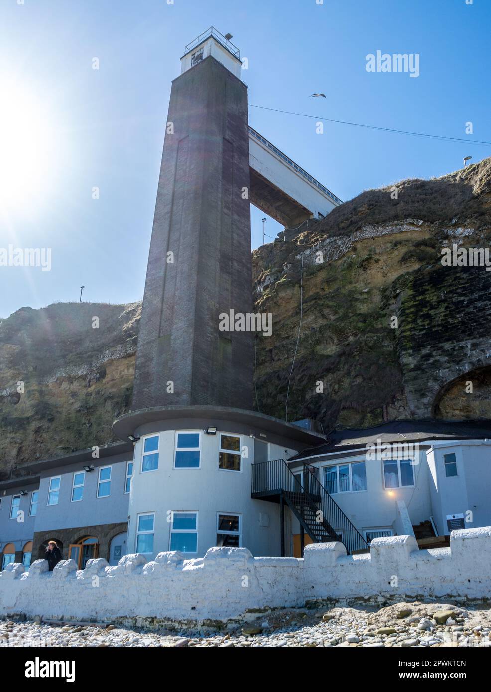The lift tower at Marsden Grotto near South Shields, North East England ...