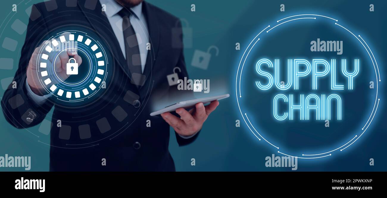 Hand Writing Sign Supply Chain Word For System Of Organization And Processes From Supplier To