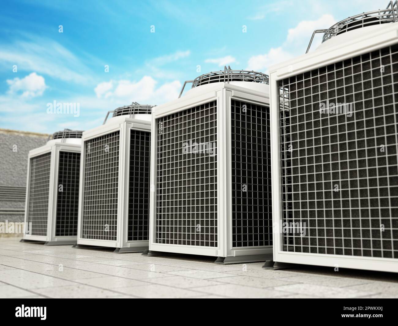 Industrial air conditioner unit isolated on white background. 3D ...