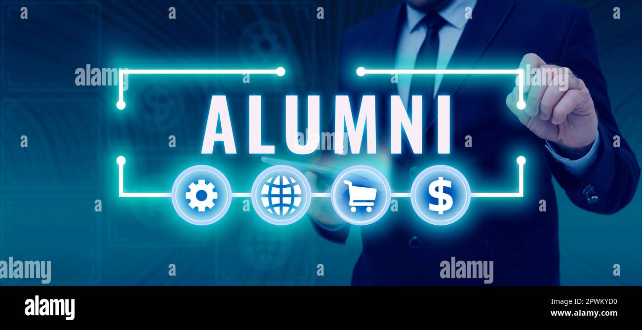 Text showing inspiration Alumni, Word Written on former pupil or ...