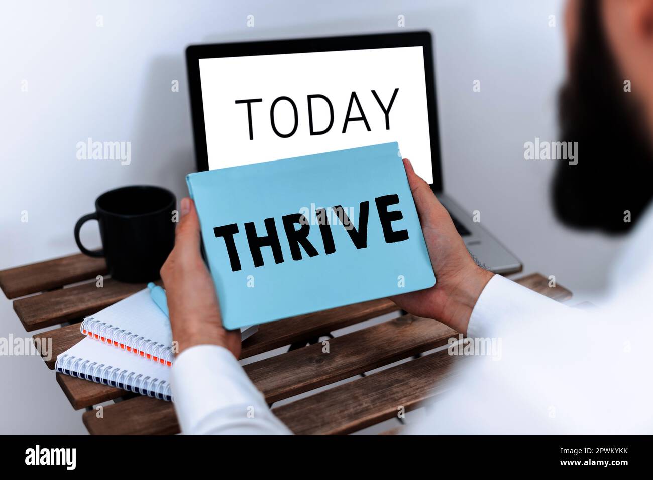 Conceptual display Thrive, Business overview Think positively Continue ...