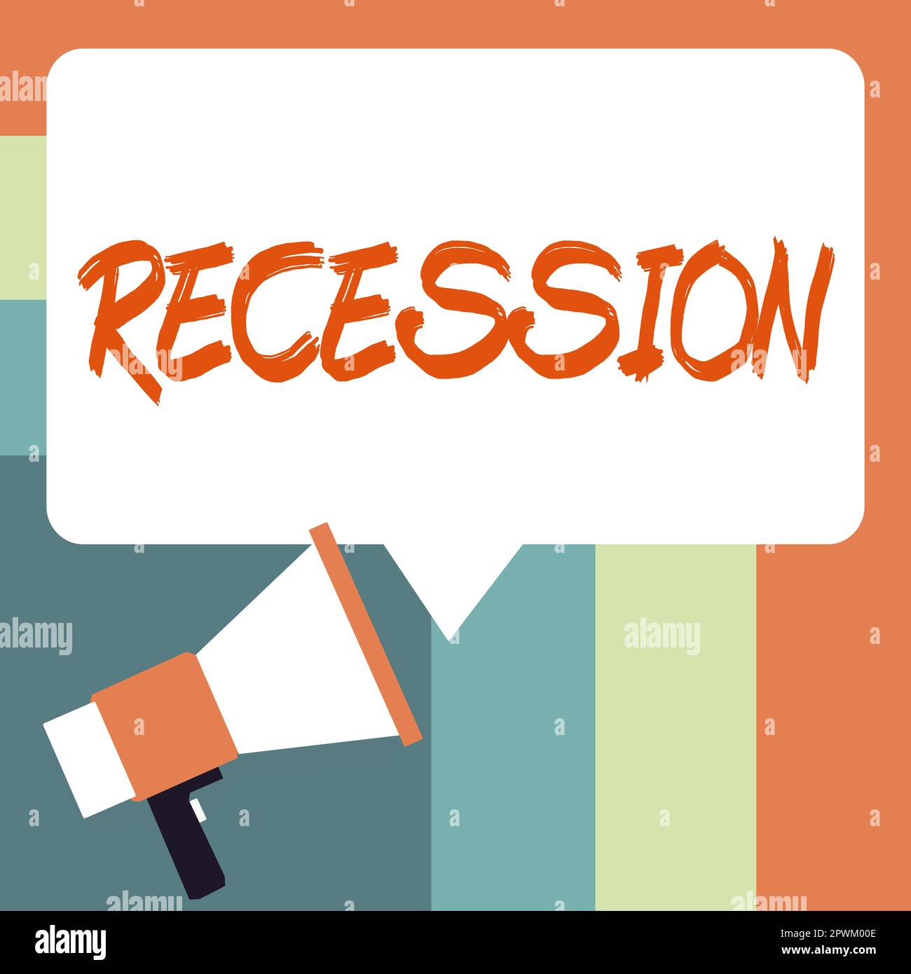 Text showing inspiration Recession, Business concept the process of progressive decrease in ...