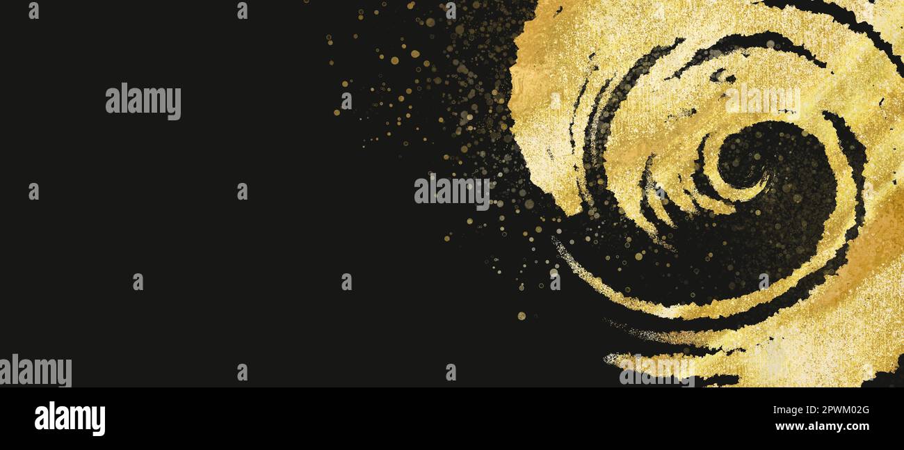Sea and waves concept, golden round and dynamic brushstroke abstract ...